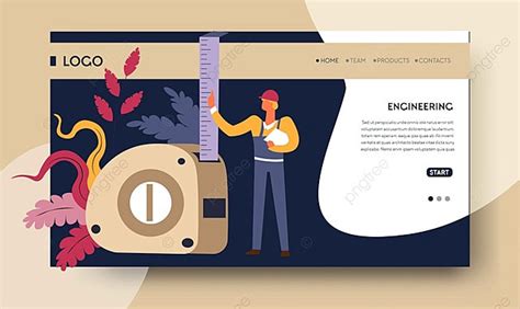 다층 건물 프로젝트 엔지니어링 온라인 방문 페이지 템플릿 벡터 측정 테이프 또는 안전모 및 작업복 건축 및 건설 작업 인터넷 웹 사이트의 접는 눈금자 작성기 템플릿 Psd