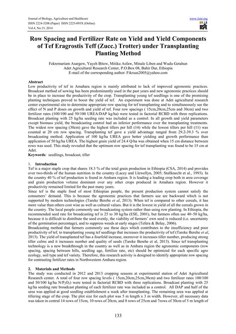 Row spacing and fertilizer rate on yield and yield components of tef ...