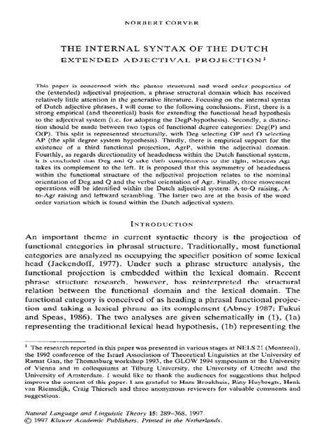 The Internal Syntax Of The Dutch Extended Adjectival Projection Pdf The Internal Syntax Of The Dutch Extended Adjectival Projection Pdf