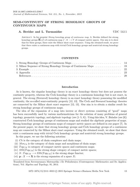 Semi Continuity Of Strong Homology Groups Of Continuous Maps Request Pdf