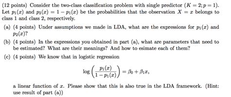 12 Points Consider The Two Class Classification