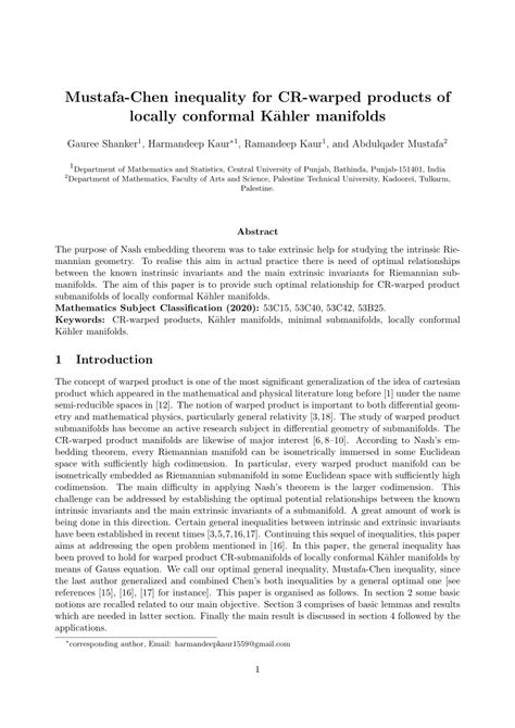 Pdf Mustafa Chen Inequality For Cr Warped Products Of Locally
