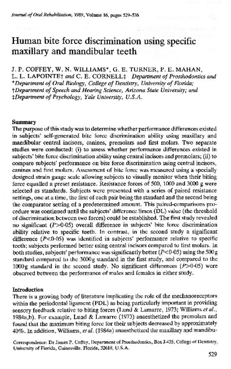 Pdf Human Bite Force Discrimination Using Specific Maxillary And Mandibular Teeth