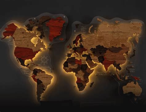 Деревянная карта мира на стену