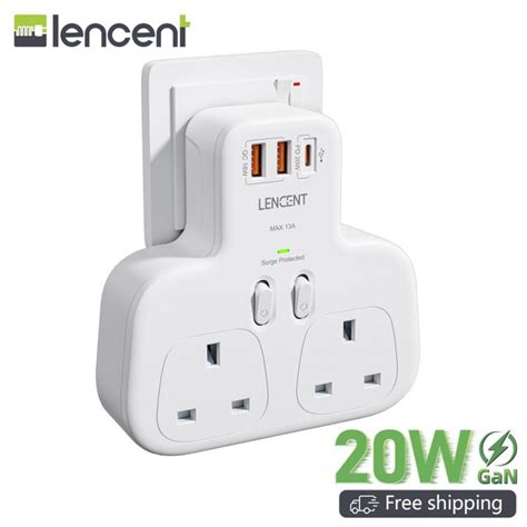 Lencent Surge Protected Way Plug Adapter With Usb Slots Multi Plug Extension Double Plug