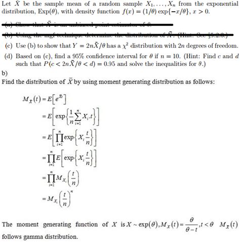 Solved Let X Be The Sample Mean Of A Random Sample Xi X Chegg Com