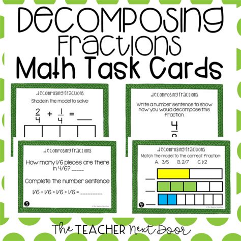 4th Grade Decomposing Fractions Task Cards Decomposing Fractions Center Game The Teacher