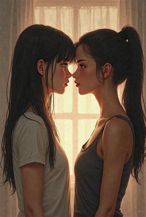 Two Girls Looking At Each Other One With Long Straight Hair Seaart Ai