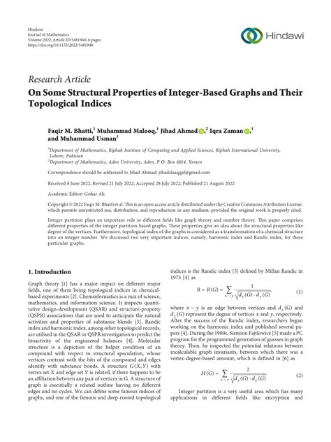 Pdf On Some Structural Properties Of Integer Based Graphs And Their