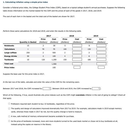 Solved 1 Calculating Inflation Using A Simple Price Index Chegg Com