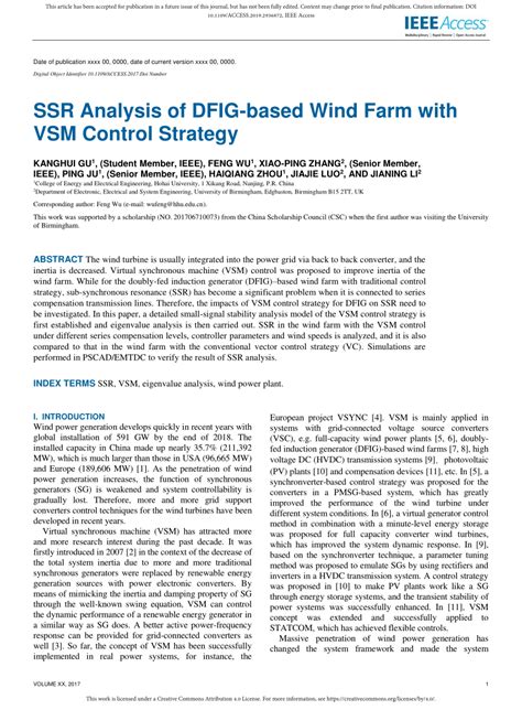 Pdf Ssr Analysis Of Dfig Based Wind Farm With Vsm Control Strategy