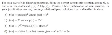 Solved For Each Pair Of The Following Functions Fill In The