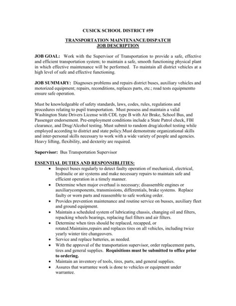 Job Description Cusick School District