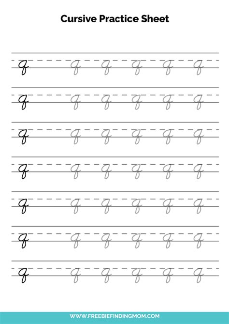 Free Printable Cursive Alphabet Practice Sheets Lowercase Q