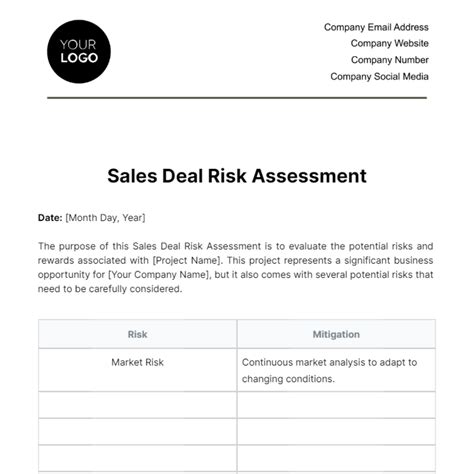 Sales Deal Risk Assessment Template Edit Online And Download Example