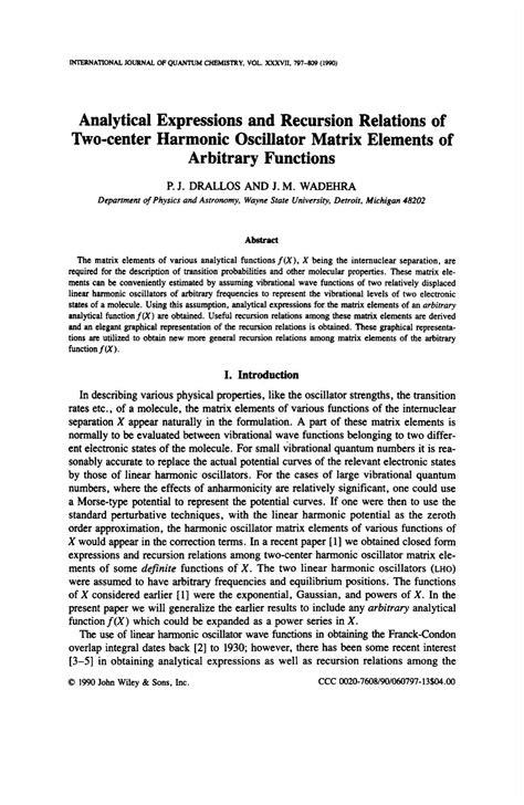Analytical Expressions And Recursion Relations Of Physics