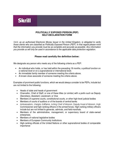 Skrill Pep Self Declaration Form Virtue Government