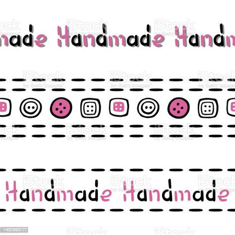 원활한 테두리 설정 수제 레터링 스티치 및 버튼 손으로 그린 낙서 컬렉션 벡터 그림입니다 개체 그룹에 대한 스톡 벡터 아트 및