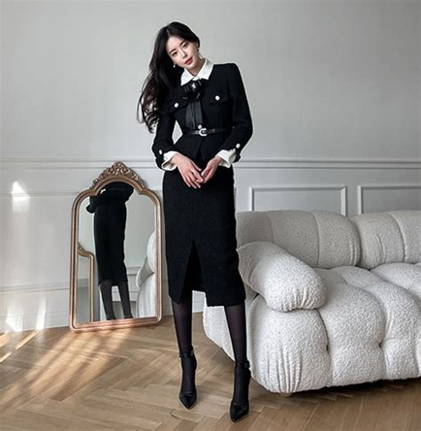 나인그랩 Cuture 리본브로치 실크 카라 트위드 크롭 자켓 롱스커트 투피스 세트 Smlxl 크롭 자켓 롱스커트