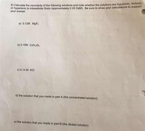 Solved Isotonic Calculate The Osmolarity Of The Chegg