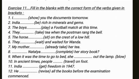 Exercise 11 Fill In The Blanks With The Correct Form Of The Verbs Giv