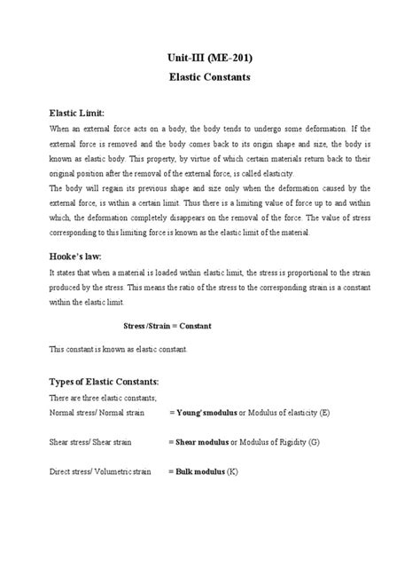 Constant Pdf Elasticity Physics Youngs Modulus