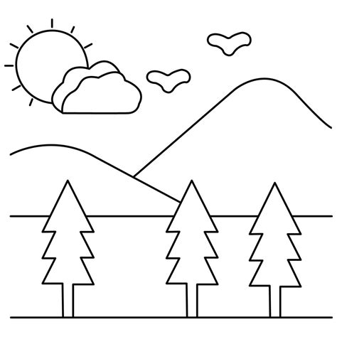 A Coloring Page With Trees And Mountains 27192850 Vector Art At Vecteezy