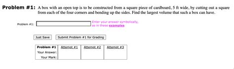Solved Problem A Box With An Open Top Is To Be Chegg