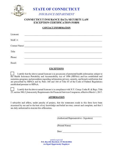 Fillable Online Data Security Law Exception Certification Form Fax Email Print Pdffiller