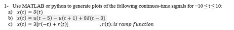 Solved Use MATLAB Or Python To Generate Plots Of The Chegg