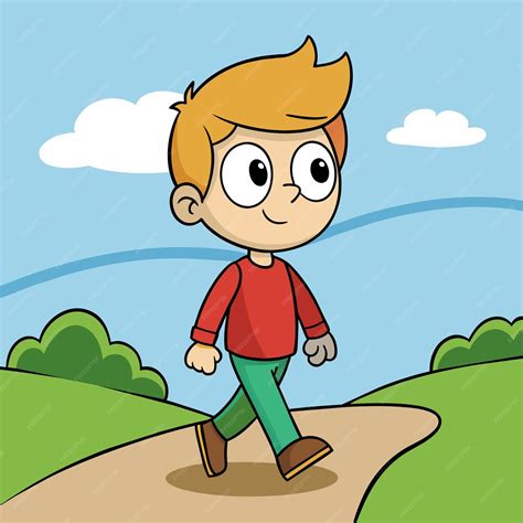 Una Caricatura De Un Niño Caminando Por Un Camino Con Un Fondo De Cielo