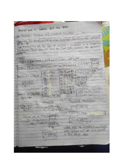 Self Practice Variance And Standard Deviation Pdf