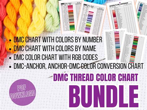 Dmc Color Chart Bundle By Number By Name With Rgb Codes Anchor Dmc Conversion Digital Download
