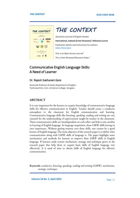 Pdf Communicative English Language Skills A Need Of Learner