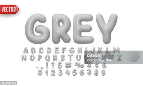 회색 글꼴 사실적인 3d 디자인 0에서 9까지의 알파벳과 숫자를 완성합니다 컬렉션 만화 스타일의 광택 편지 풍선에서 부풀어 오른 볼륨감 있는 글꼴 벡터 일러스트 레이 션 3