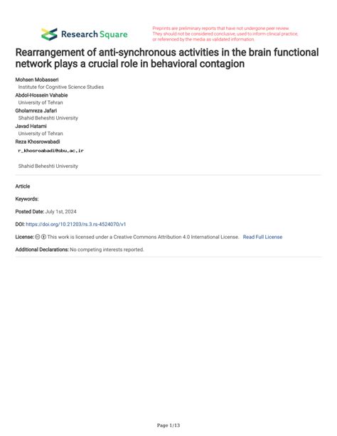 Pdf Rearrangement Of Anti Synchronous Activities In The Brain