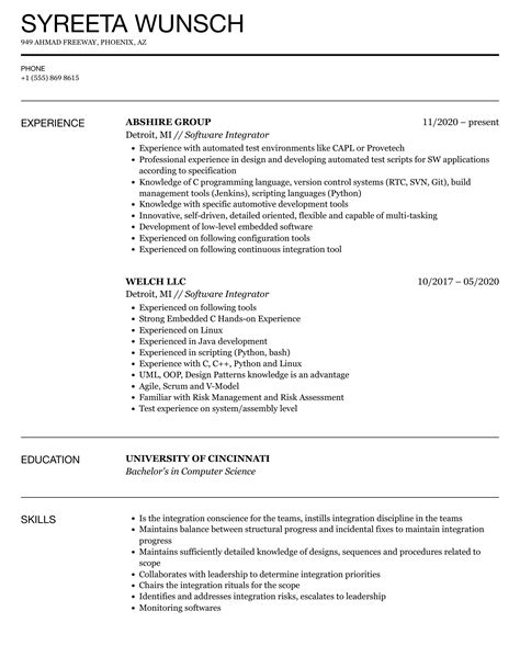 Software Integrator Resume Samples Velvet Jobs