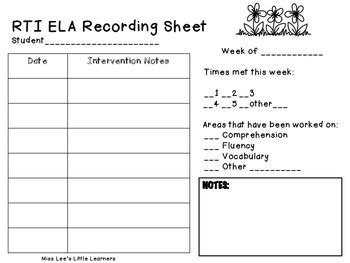 ELA RTI Recording Sheet By Miss Lee S Babe Learners TpT