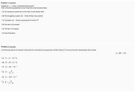 Solved Problem Points Suppose An N X N Matrix A Has Chegg