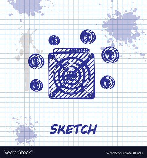 Sketch Line Asic Miner Icon Isolated On White Vector Image