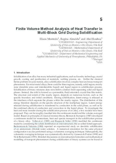 Pdf Intech Finite Volume Method Analysis Of Heat Transfer In Multiblock Grid During