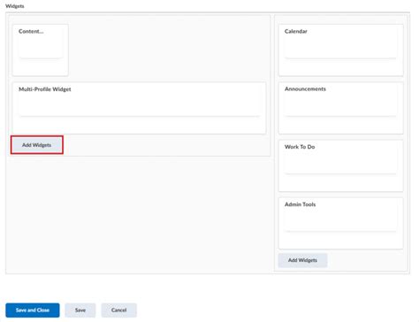 add widgets to your homepage brightspace