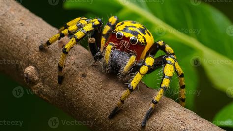 Macro Photography Of A Radioactive Spider On A Tree Branch 46431696