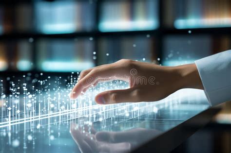 Human Hand Touching With Finger Virtual Panel With Binary Code Stock Illustration Illustration