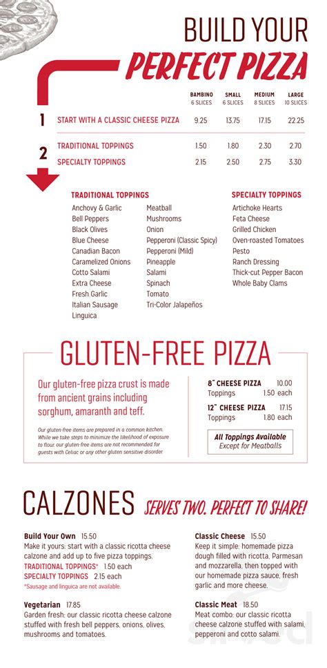 Menu Fairfield Cas Marys Pizza Shack Sirved