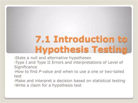 PPT 7 1 Introduction To Hypothesis Testing PowerPoint Presentation