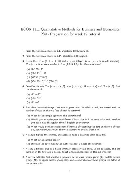 Week Tut Qs Very Helpful For Exam Preparation ECON Quantitative Methods For Business