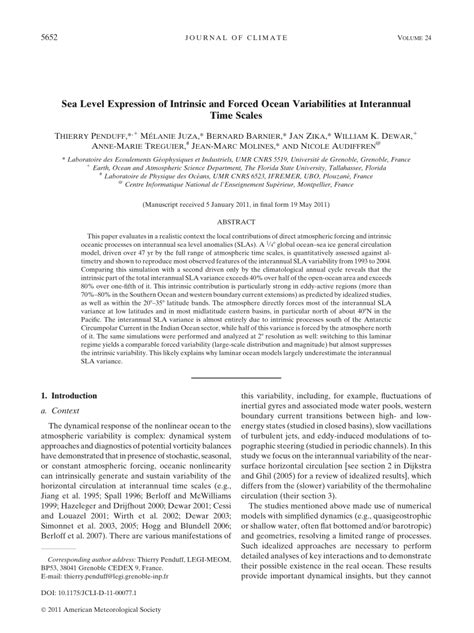 Pdf Sea Level Expression Of Intrinsic And Forced Ocean Variabilities