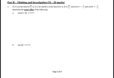 Solved Part B Thinking And Investigation Ti 20 Marks