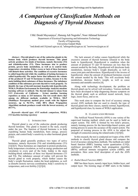 Pdf A Comparison Of Classification Methods On Diagnosis Of Thyroid